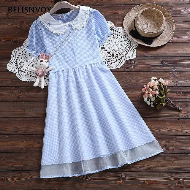 Vestido Harajuku a cuadros de estilo Preppy japonés, elegante cuello ...