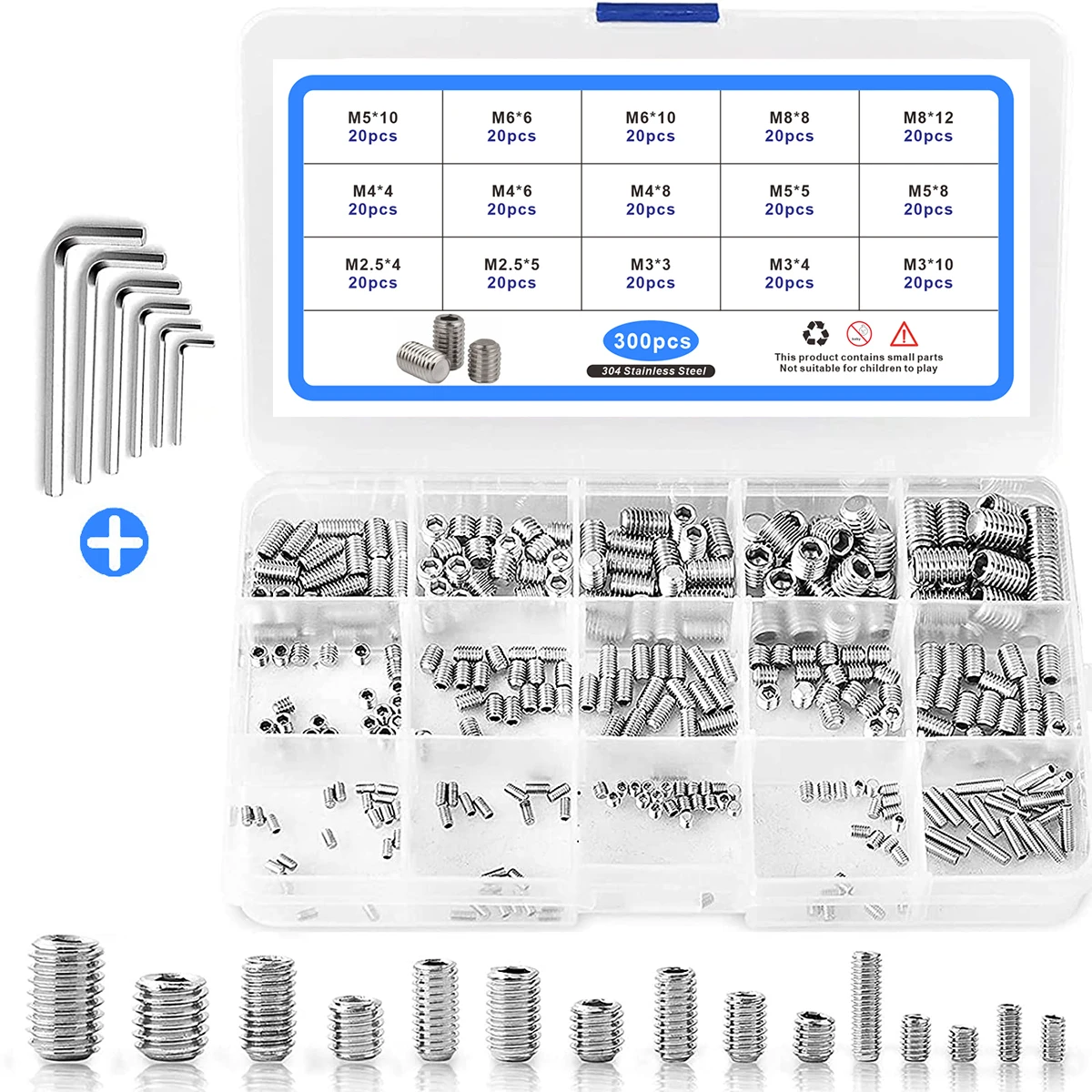 200-300PCS-Hex-Socket-Set-Screw-Flat-End-Stainless-Steel-M3-M4-M5-M6-M8 ...