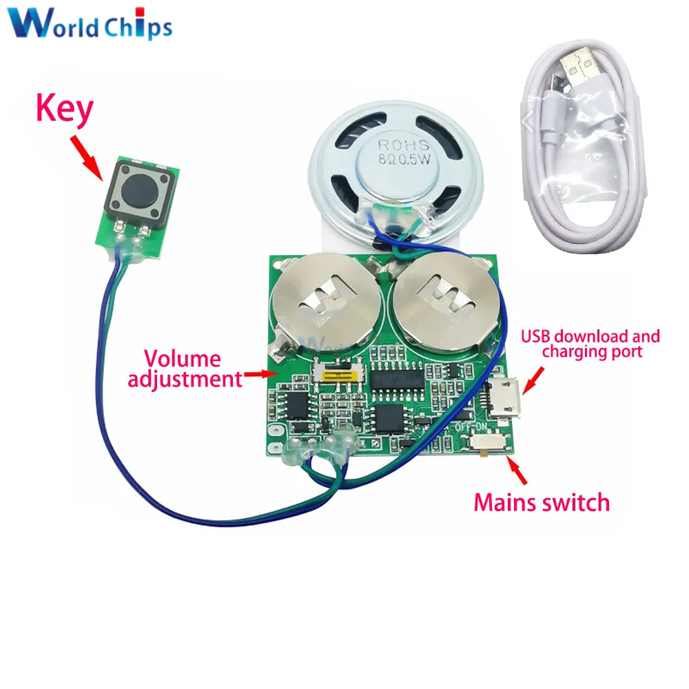 8M Recordable Sound Module Button Control Non Loop DIY Micro USB Audio ...