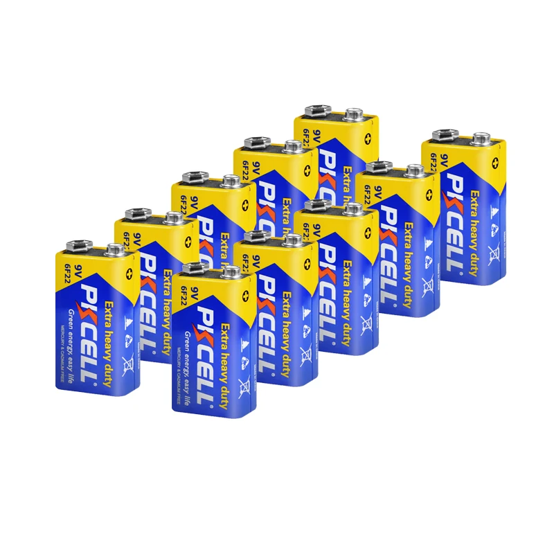 10pcs-PKcell-9V-6F22-battery-Super-Heavy-Duty-Dry-Non-Rechargeable ...