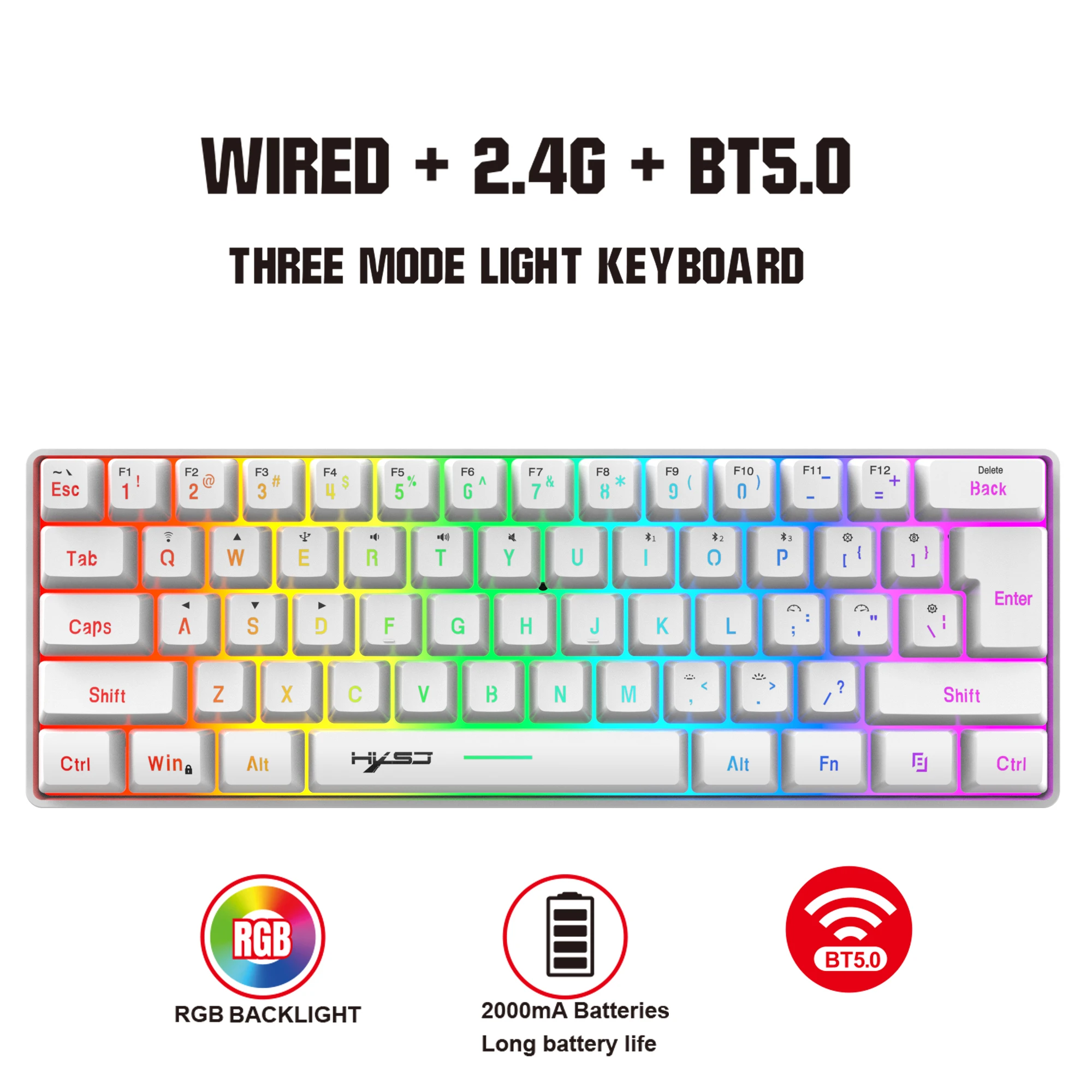 HXSJ-L500-Tri-mode-wired-wireless-keyboard-60-RGB-backlight-mode-61-key ...