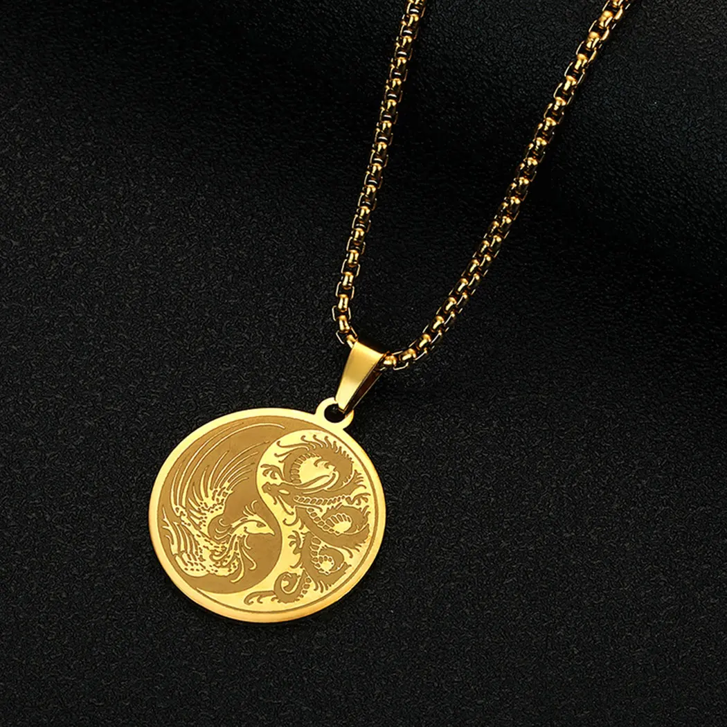 Chengxun Stainless Steel Yin Yang Necklace Women Men Dragon And Phoenix ...