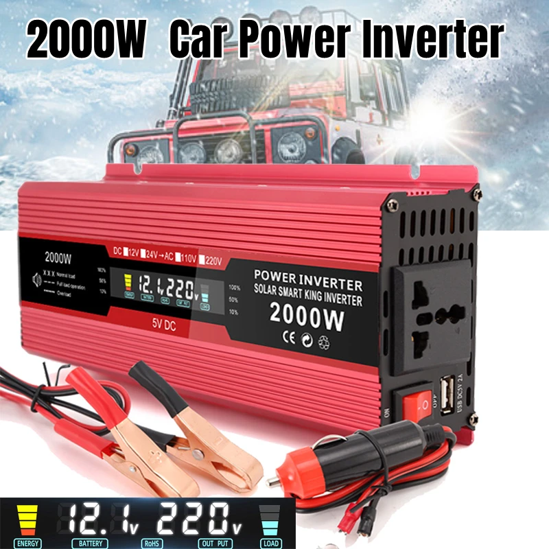 Car Inverter 2000W DC12V/24V To 220V AC 50HZ Modified Sine Wave Power ...