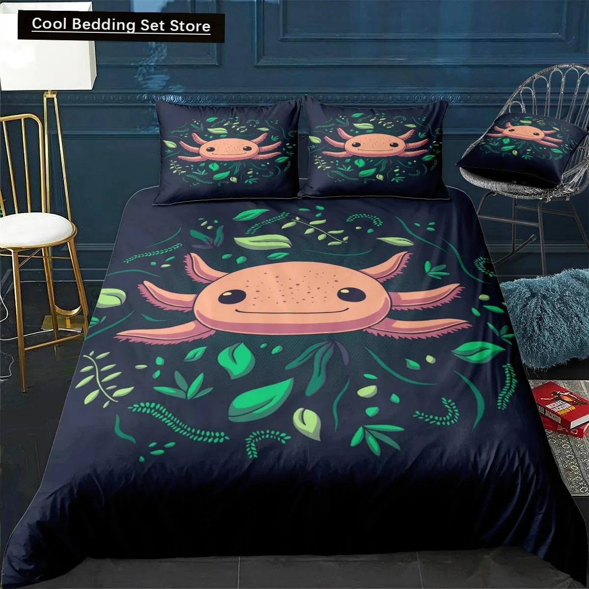 Axolotl Animal Cute Pet Quilt Cover Pillowcase 3Piece Comforter Bedding ...