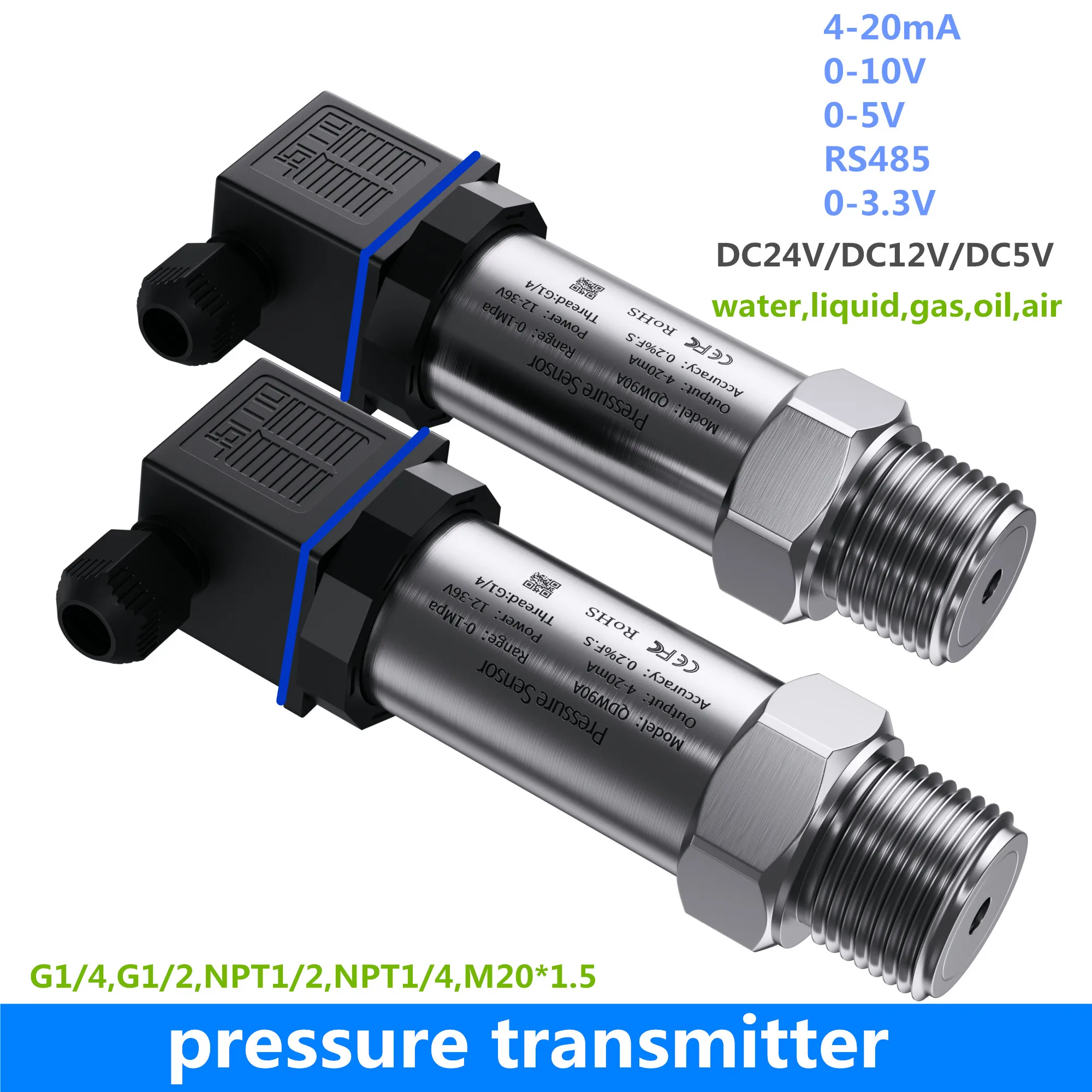 pressure-transmitter-water-4-20mA-0-10V-oil-fuel-gas-air-transducer ...