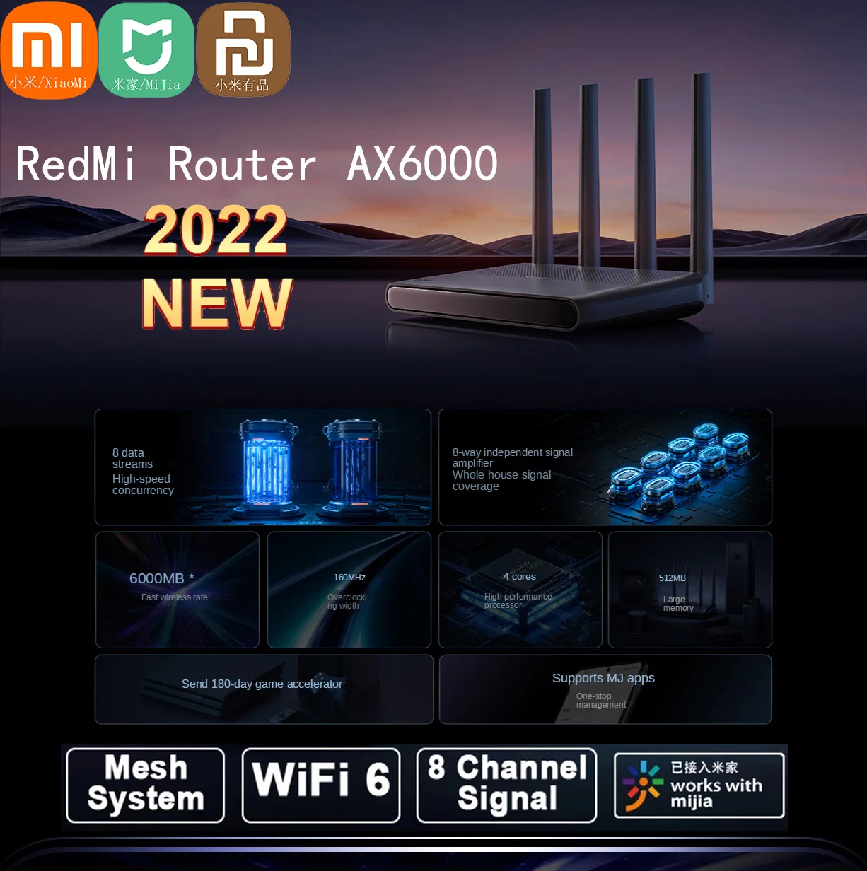 2022 Xiaomi Redmi Router Ax6000 Wifi6 2.4g 5g Quad-core Cpu 5952mbs ...