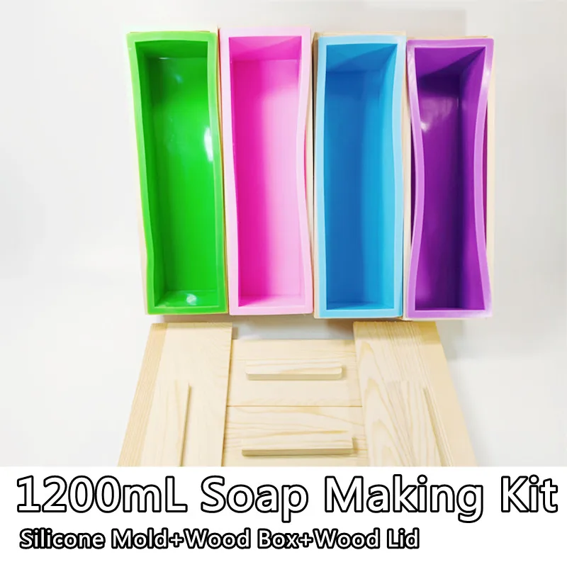 40.5oz/1200ml Rectangle Silicone Mold Wood Box Soap Making Kit with ...