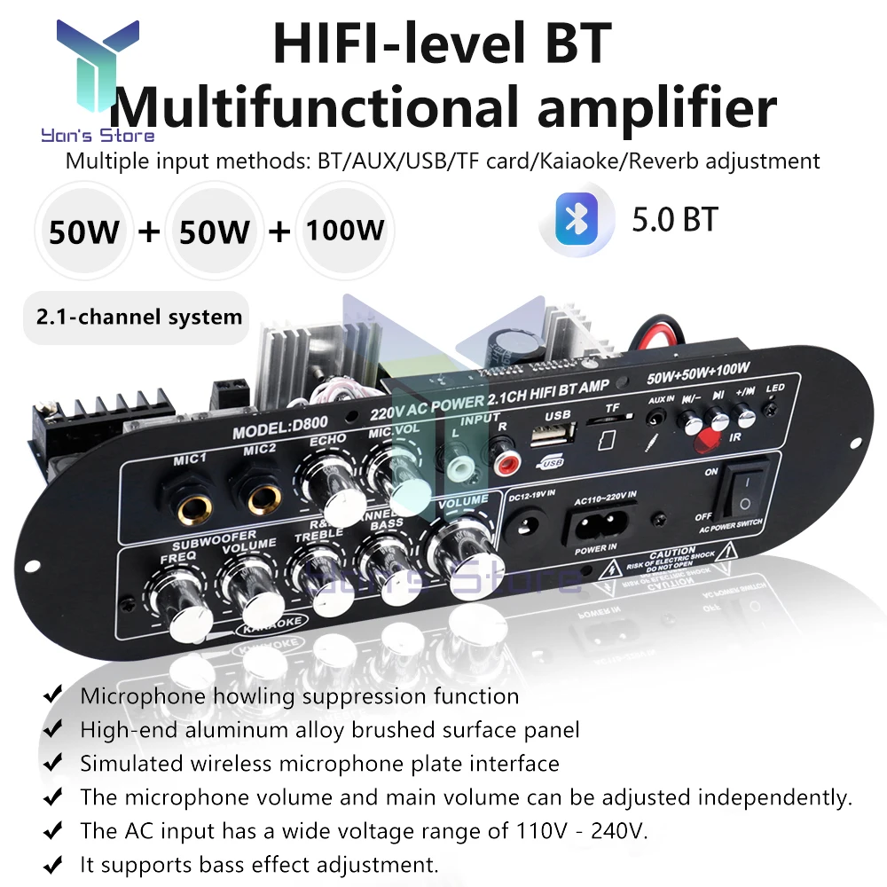 D800 2.1 Channel Bluetooth 5.0 Amplifier Board 50W+50W+100W HiFi ...
