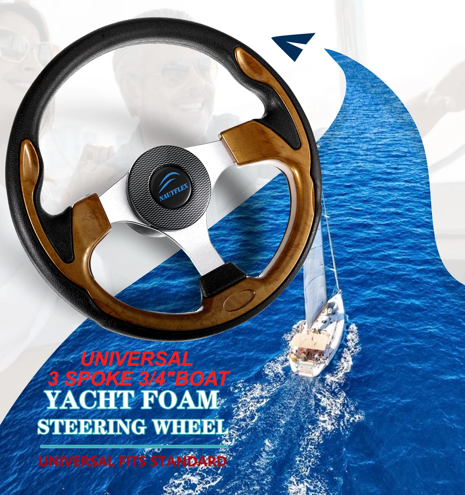 Boat Steering Wheel Alloy 3 Spokes Non directional PU Foam Grip Anti ...