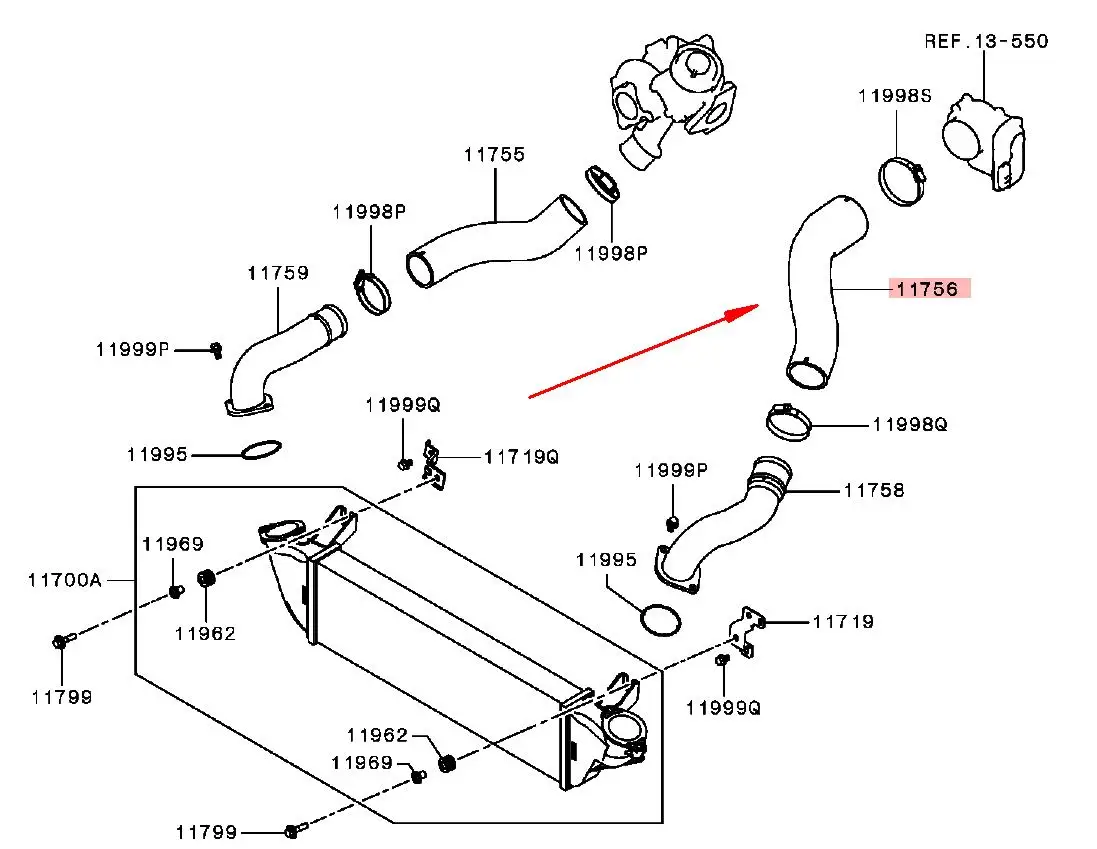Kowze New Inter Cooler Outlet Air Hose 11756 Fit For Mitsubishi L200 ...