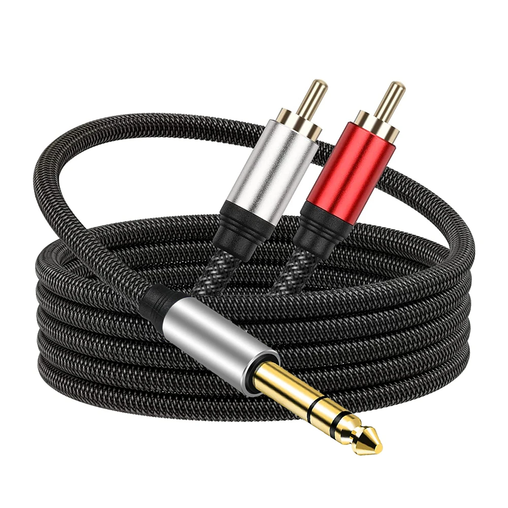 1/4 Inch To Dual RCA Audio Cable Gold Plated Connector 6.35mm Male TRS ...