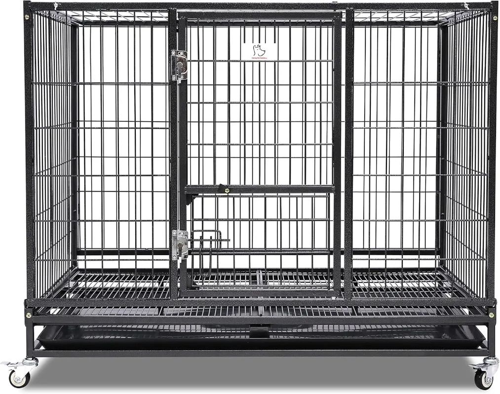 43-Stackable-and-Collapsible-Heavy-Duty-Cage-W-Feeding-Door-Casters-and ...