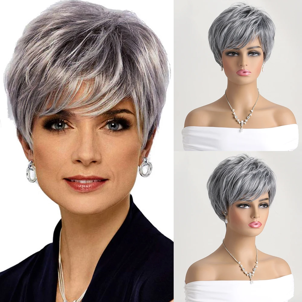 Synthetic-Hair-Short-Cut-Mixed-Gray-Wig-for-Women-Layered-Curly-Heat ...