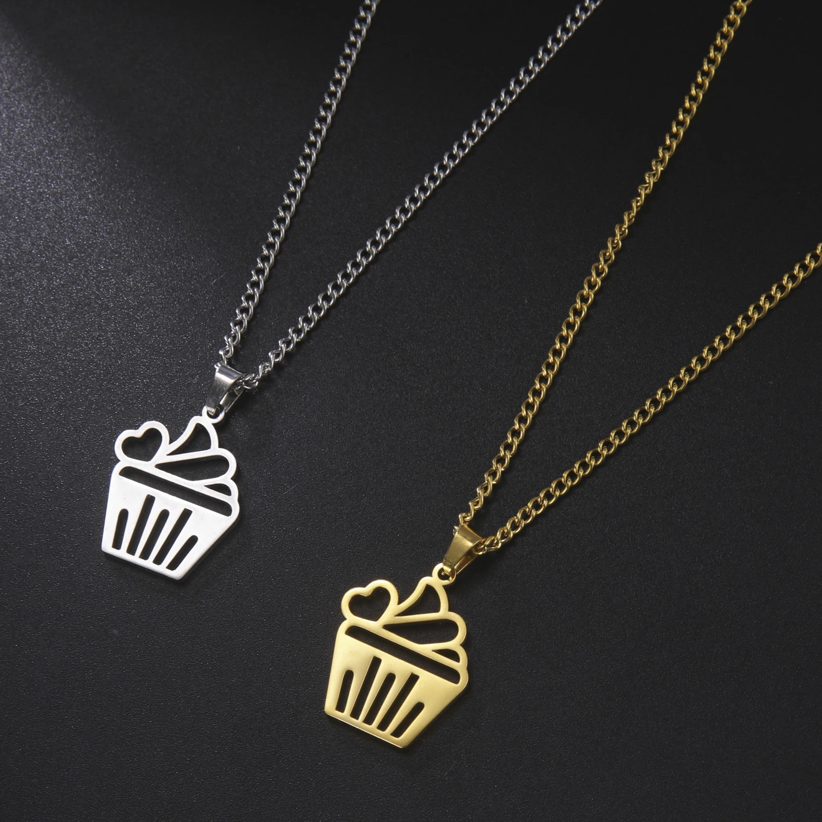 KKjoy Love Cupcakes Pendant Necklace for Women Silver Color Stainless ...