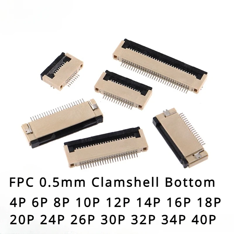 10Pcs FPC Connector socket FFC 0.5MM Clamshell Bottom Contact Type 4P ...