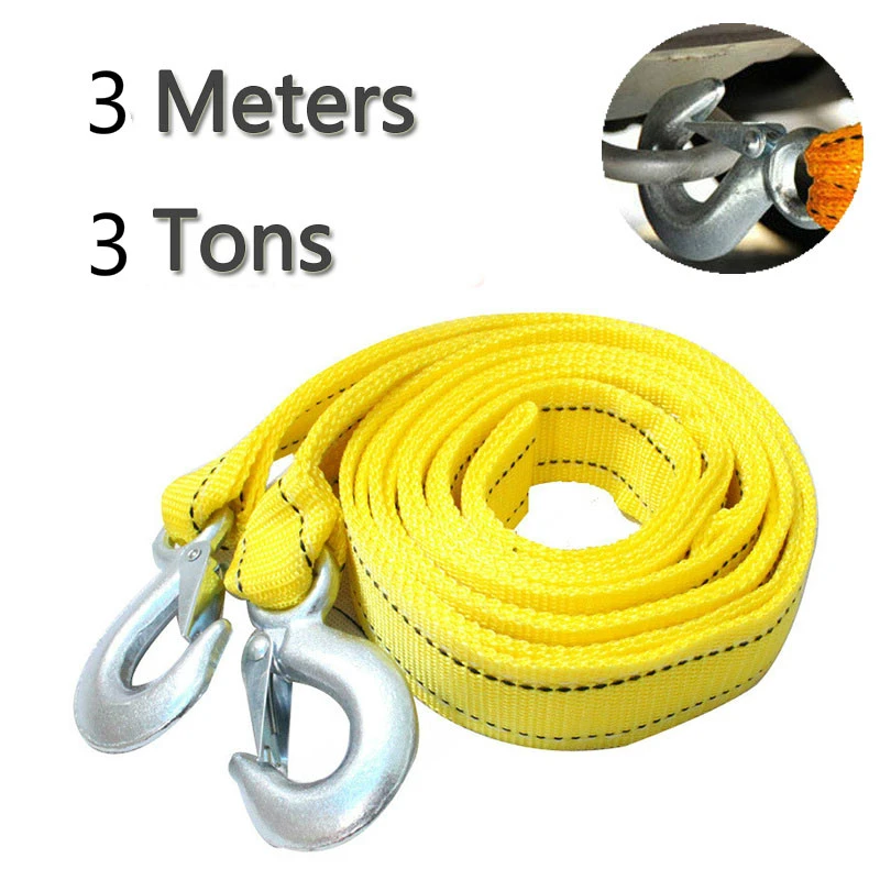 3m Heavy Duty 3ton Car Tow Cable Towing Pull Rope Strap Hooks Van Road ...