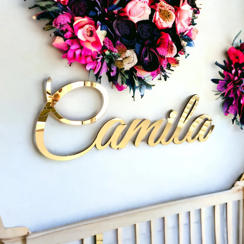 Custom-Baby-Name-Sign-Decor-Personalized-Acrylic-Mirror-Gold-Wood-Wall ...