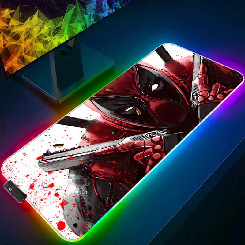 RGB LED D-deadpool Gaming Mouse Pad Anime Gamer Keyboard Pad Desk Mouse ...