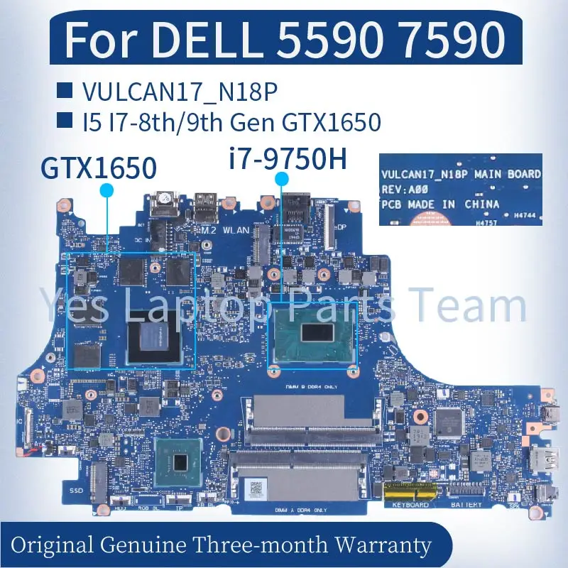 For-DELL-5590-7590-Laptop-Mainboard-VULCAN17-N18P-CN-0X22T7-CN-0KW84T ...