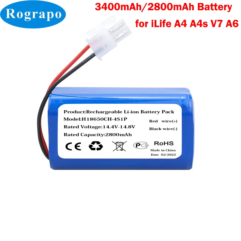14.8V 3400mAh 2800mAh Battery 18650B4-4S1P-AAF-4 UR18650ZT-4S1P-AAF For iLife A4, A4s, A6, A7 ...