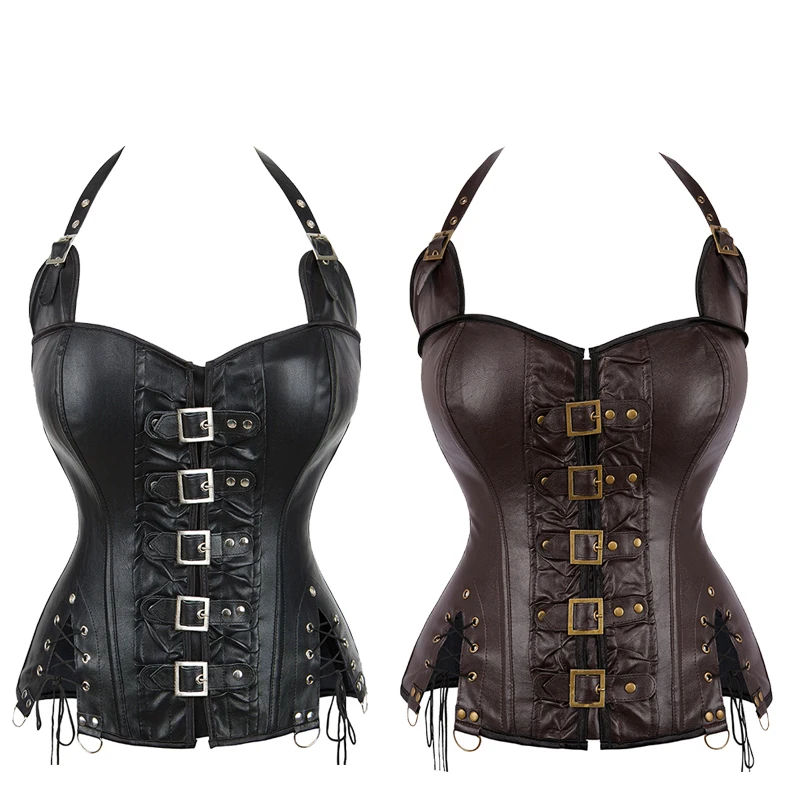 Black-Brown-Slimming-Body-Shapewear-Women-s-Punk-Rock-Faux-Leather ...