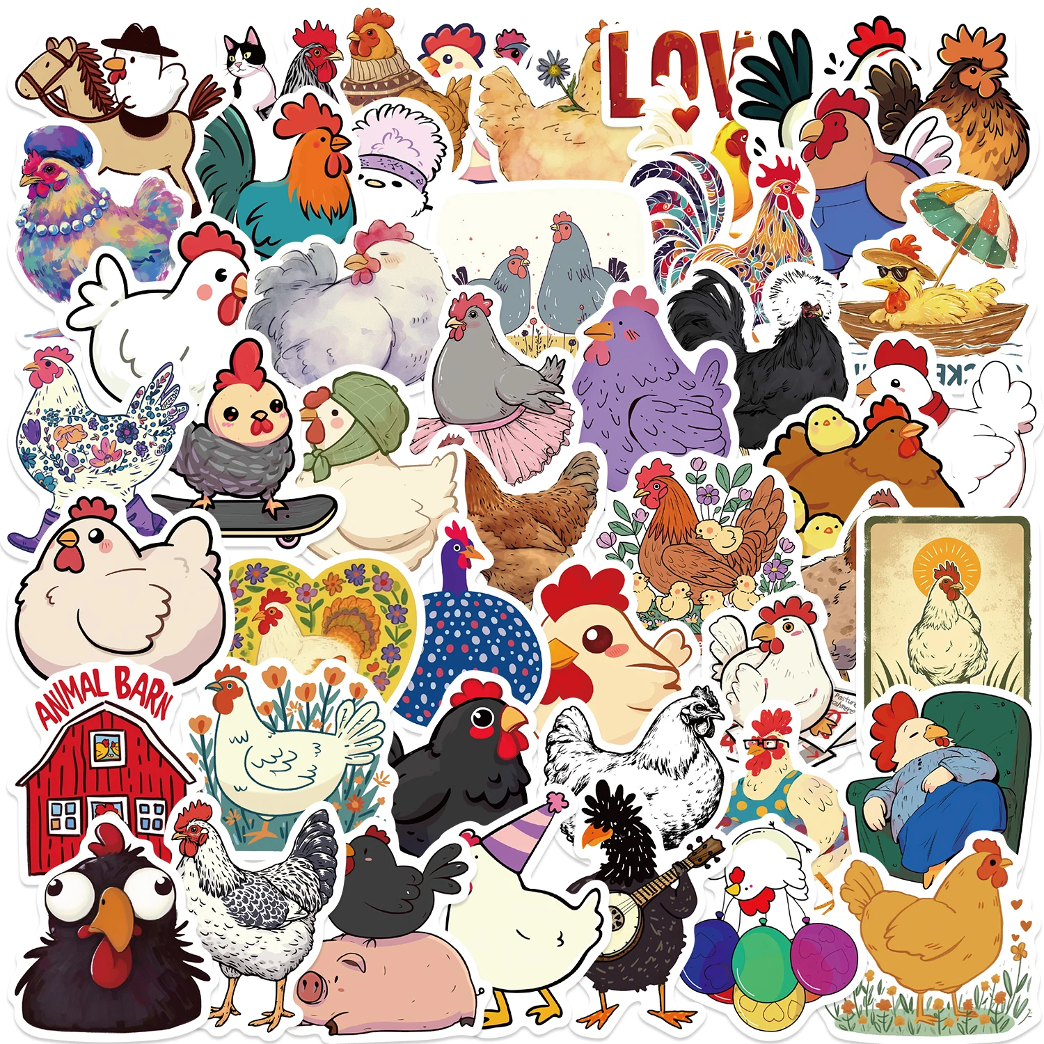50PCS Cartoon Chicken Animal Personality Creative Sticker Desk ...