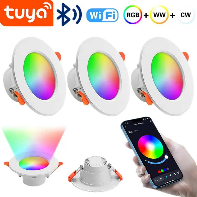 Aubess Tuya RGB LED Downlight RGB+CW+CCT Dimmable Spotlight 15W ...
