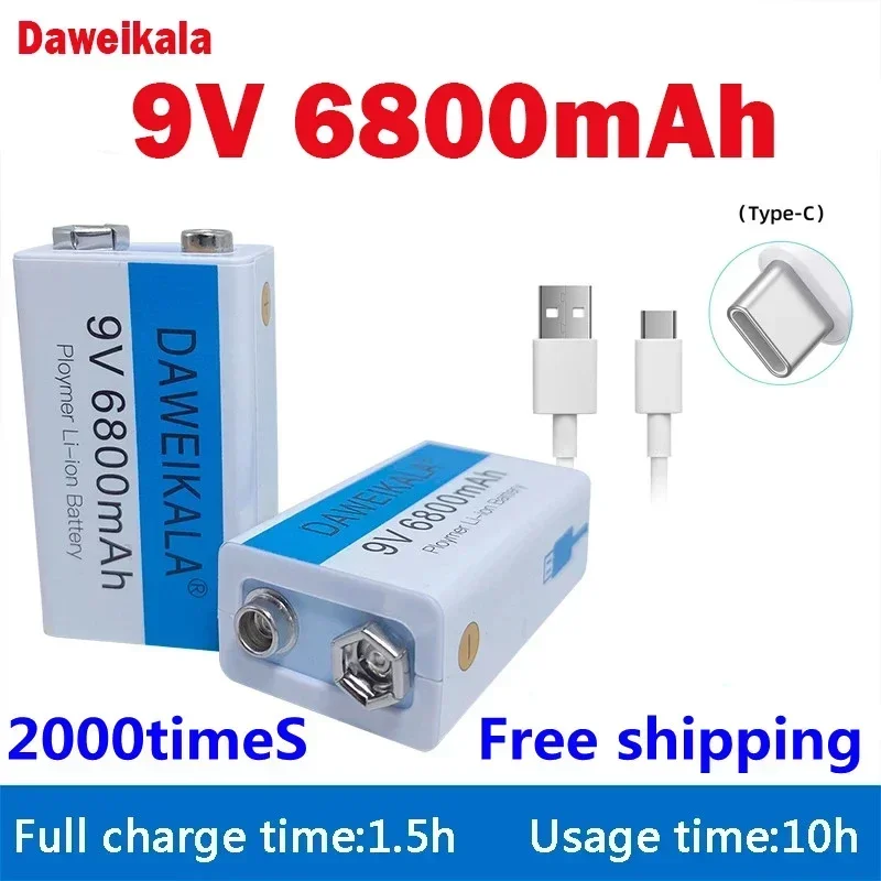 New-9V-6800mAh-Square-Rechargeable-Lithium-Ion-Battery-USB-Multimeter ...