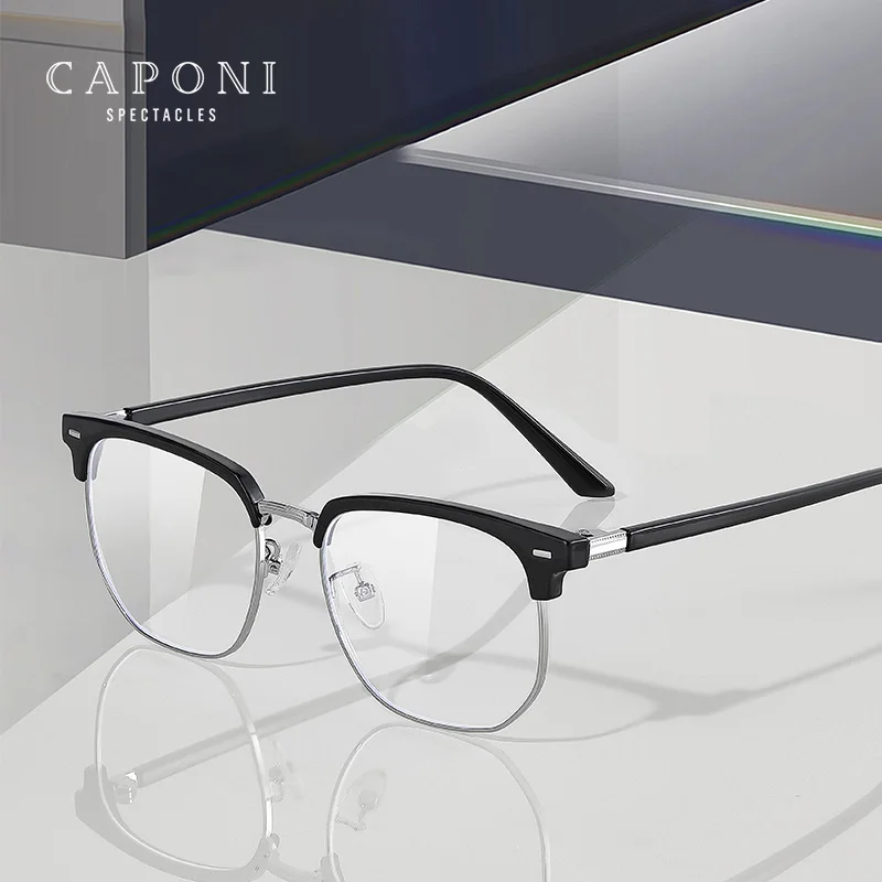 CAPONI New Classic Eye Glasses Frame For Men Alloy TR Square Blue Light ...