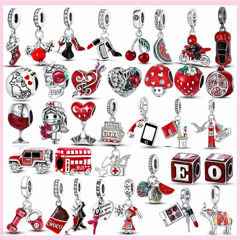 Pamela-abalorios-De-Plata-De-Ley-925-Charms-De-Color-rojo-coche-fresa ...
