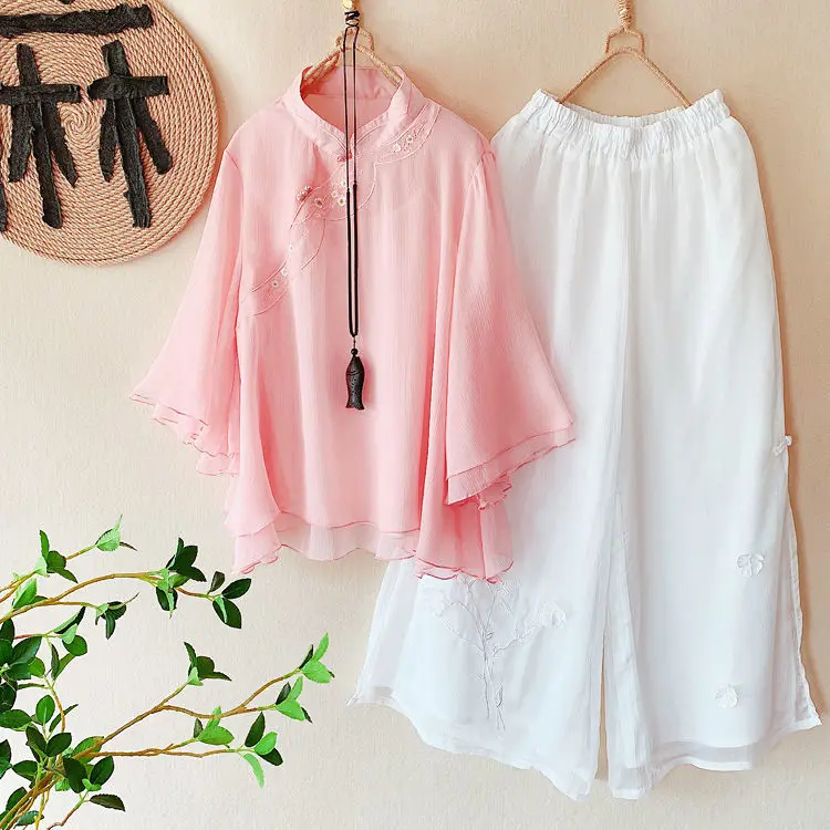 Improved Hanfu Women's Two piece Cheongsam Clothing Summer Chinese ...