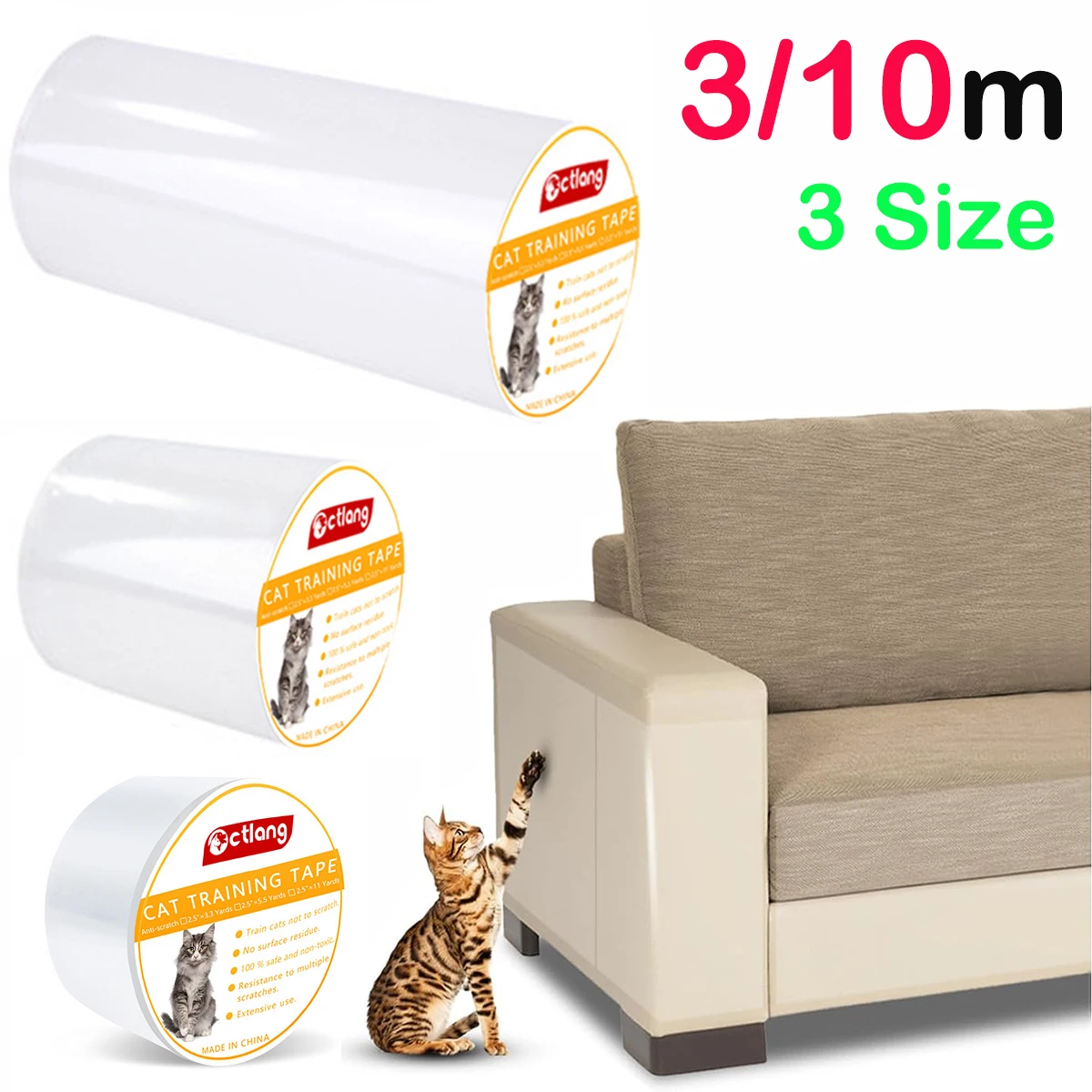 3/10M Cat Training Tape Cats Scratch Deterrent Tape Transparent Self ...