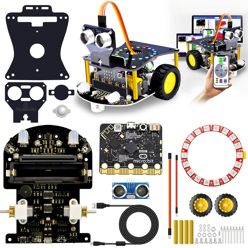 Kidsbits 2WD Microbit V2 Robot Car Kit for BBC Micro:bit V2 +Makecode ...