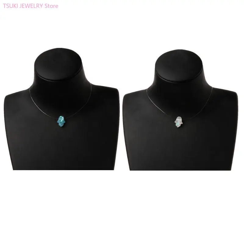 62KE Invisible Hamsa Hand Opals Pendant Necklace Transparent Fishing ...