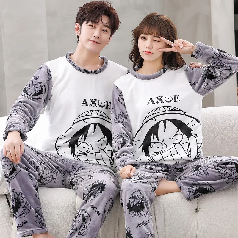 Matching-Couple-Pajamas-For-Mens-Winter-Warm-Sleepwear-Flannel-2-Pieces ...