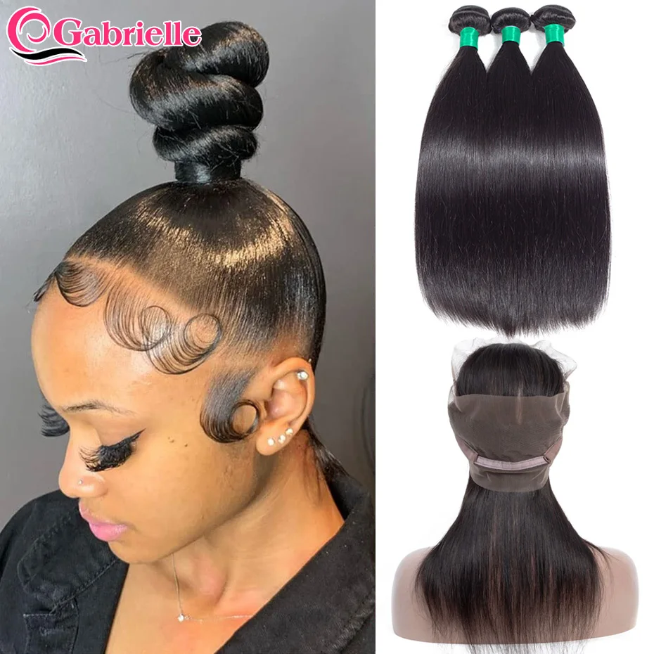 Gabrielle Bundles with Frontal Brazilian Straight Human Hair Bundles ...