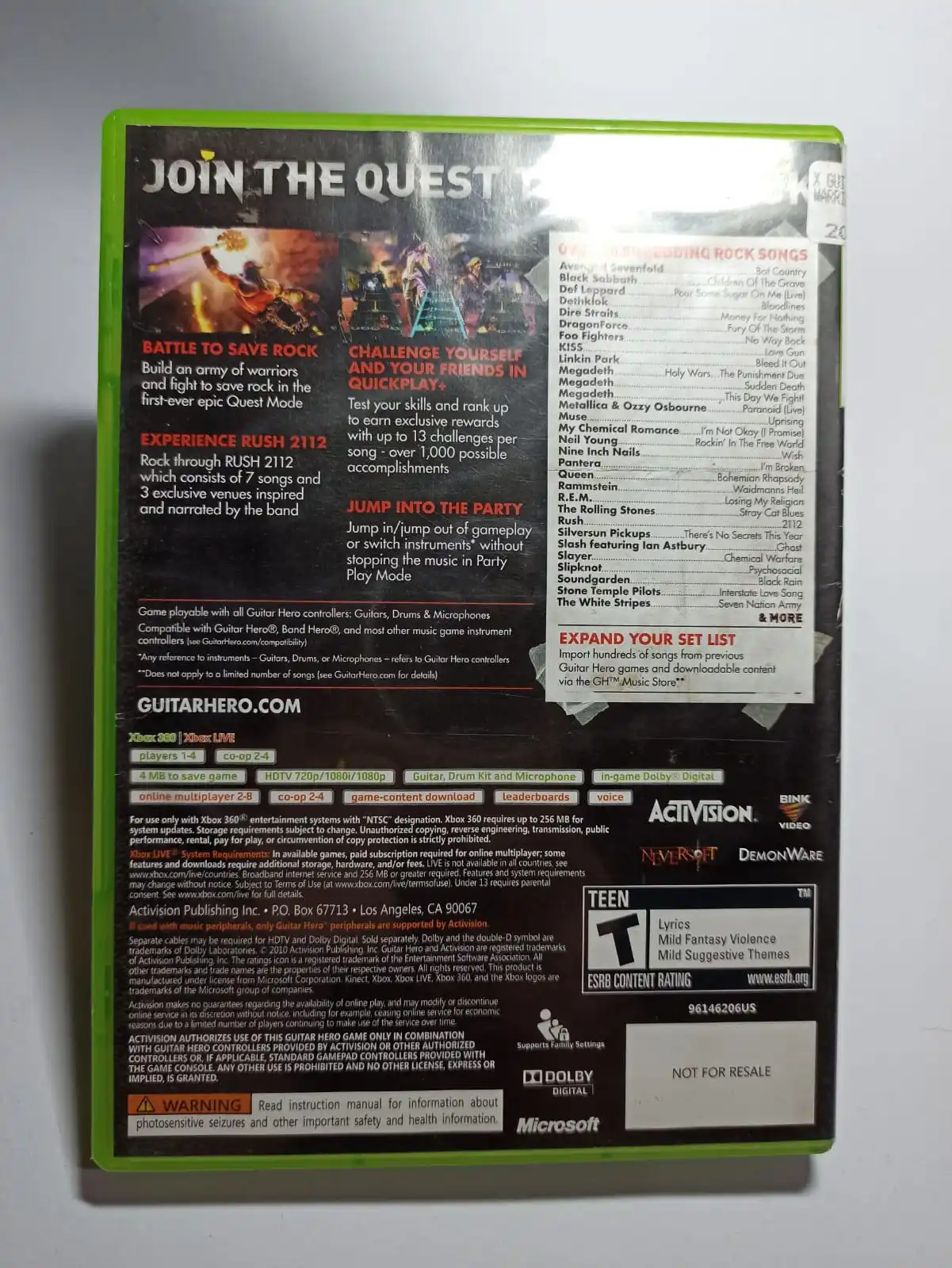 Xbox 360 Game Case Back