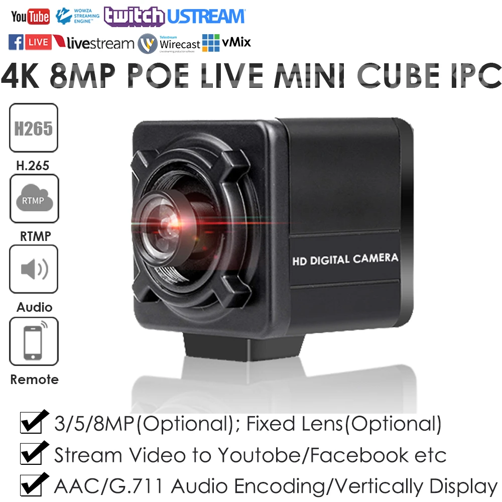 4k 8mp Poe Ip Camera Cctv Starlight Mini Cube Live Streaming Push Video ...