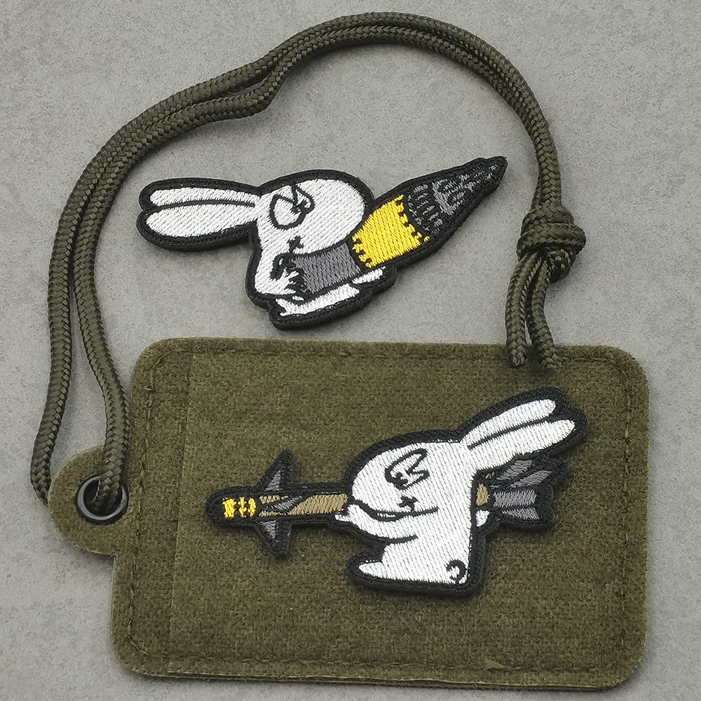 White-Embroidery-Tactical-Rabbit-Take-Missile-Embroidery-Animal-Cute ...
