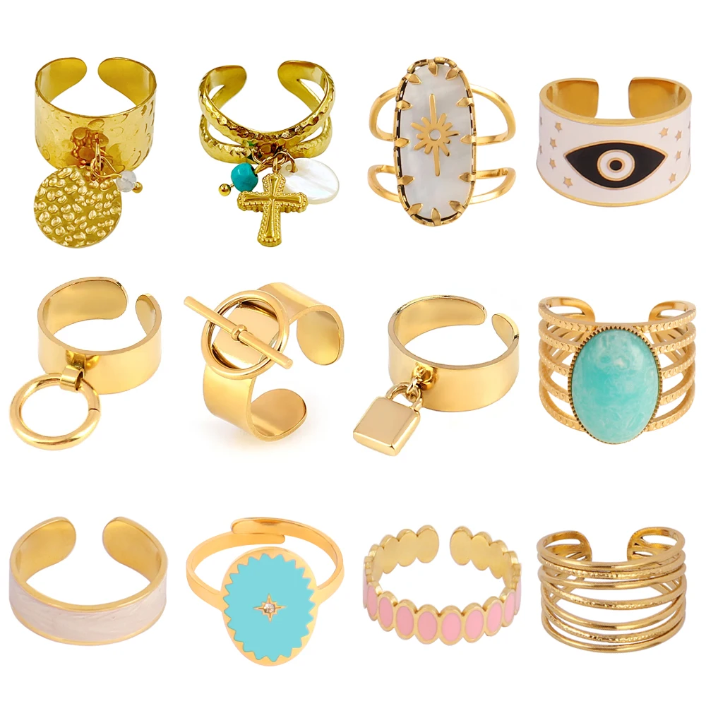 316L-Stainless-Steel-Ring-Geometry-Gold-Color-Wide-Chain-Open-Rings-For ...