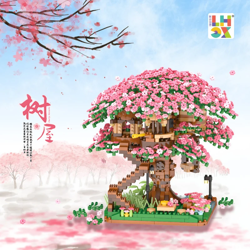 3D-Mirco-Sakura-Flower-Treehouse-Building-Block-Creative-Street-View ...