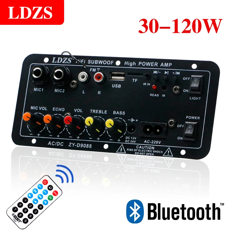 LDZS Bluetooth Audio Amplifier Board 120W Subwoofer Dual Microphone AMP Module for 4 ohms 8-12 ...
