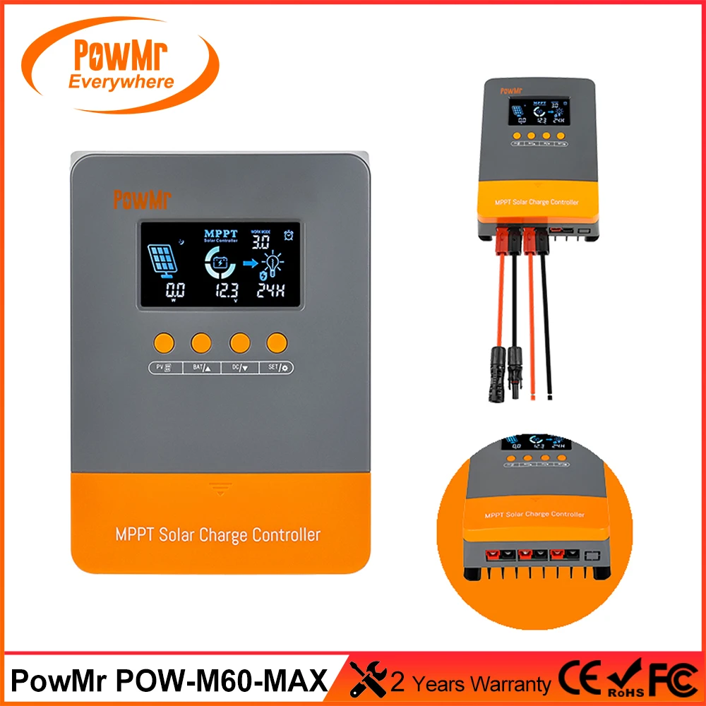 PowMr-MPPT-60A-Solar-Charge-Controller-for-12-24-36-48V-Battery-Max ...