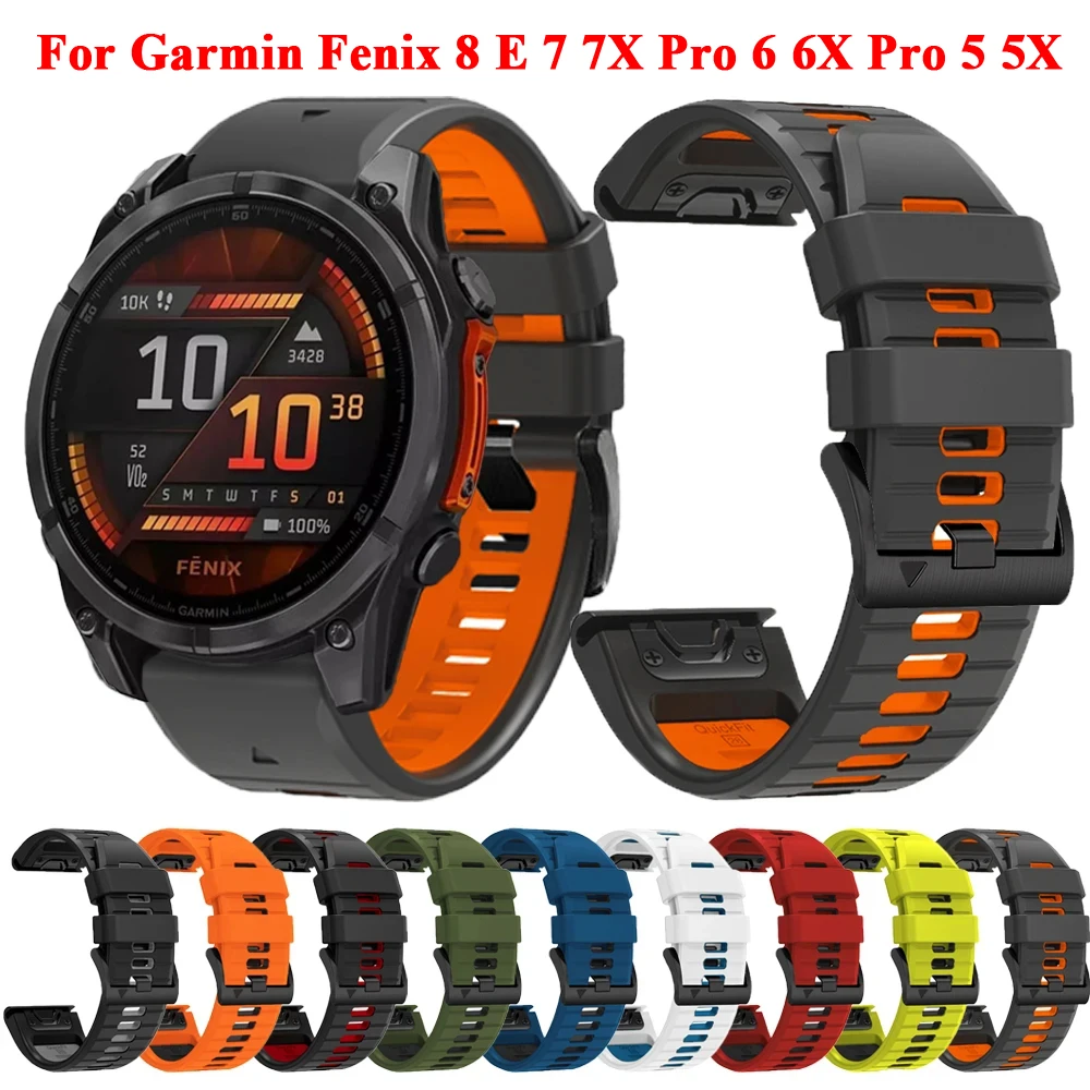 For-Garmin-Fenix-8-47mm-51mm-Strap-QuickFit-22-26mm-Silicone-Band-For ...
