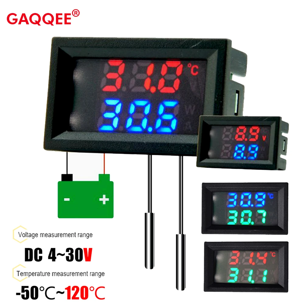 DC4-30V-Voltmeter-Thermometer-2in1-LED-Digital-Dual-Display-Voltage ...