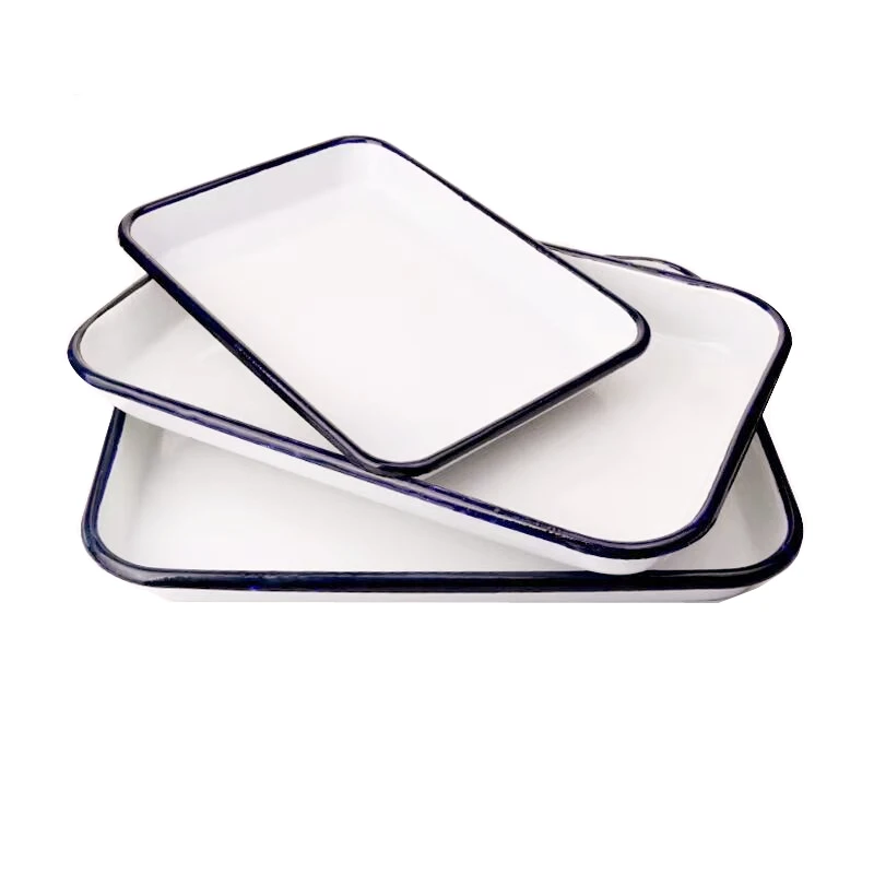 Enamel-tray-white-blue-edge-thickened-enamel-square-tray-laboratory ...