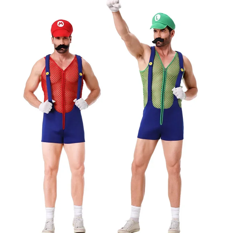 Halloween Super Mario Cosplay Fabric Jumpsuit Men's European and ...