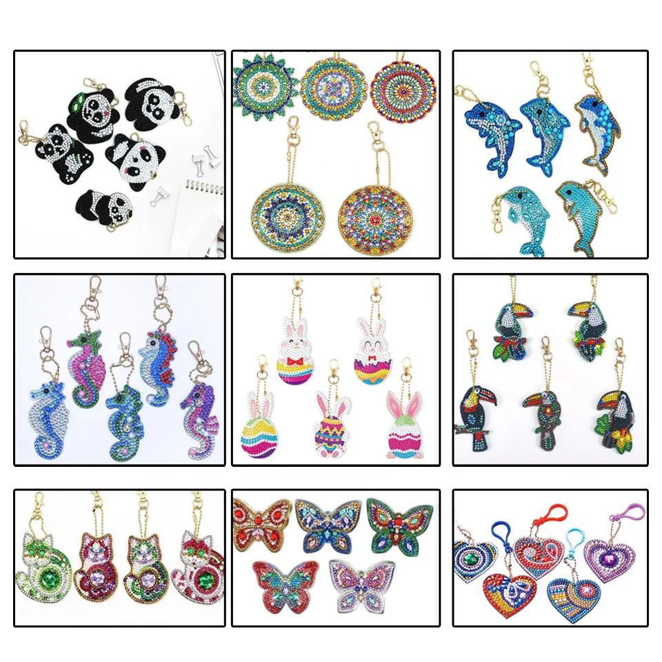 DIY Double Side Diamond Keychain Special Shaped Diamond Painting Heart ...