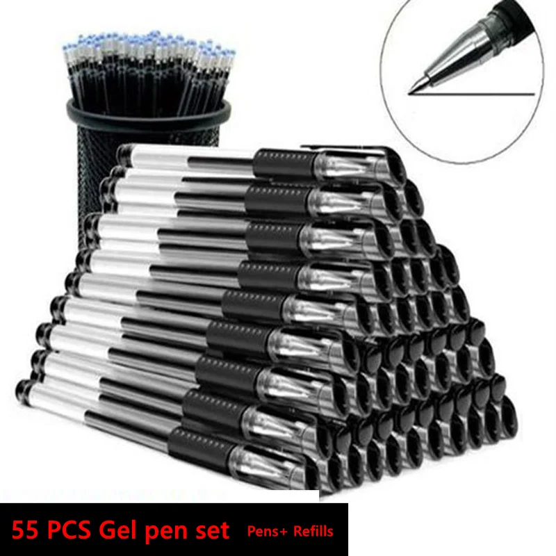 55Pcs-Lot-0-38mm-0-5mm-Black-blue-Ink-Gel-Pen-Refills-Set-Bullet-Needle ...