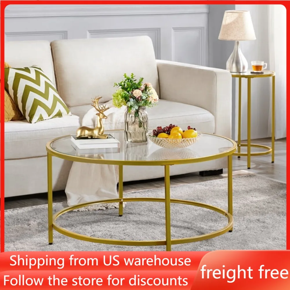 Sofa-Table-for-Living-Room-Gold-Round-Modern-Glass-Top-Coffee-Table ...